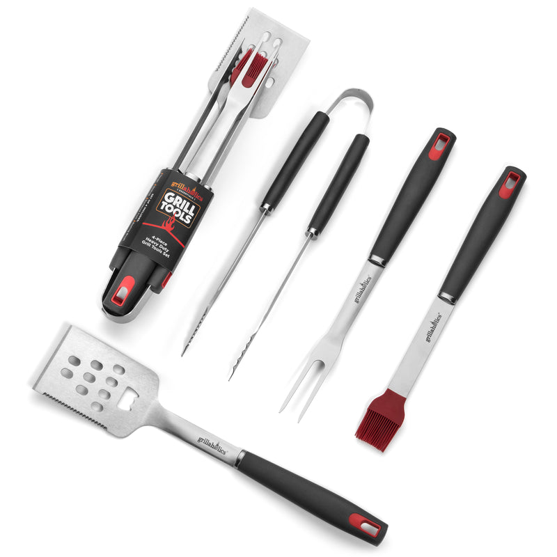 Grill Tools - 4-Piece Heavy Duty BBQ Grill Tools Set - Grillaholics ...